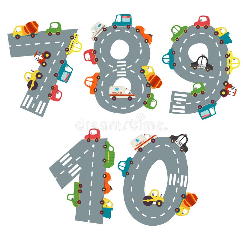 Set of Numbers with Number of Cars from 7 To 10 Stock Vector ...