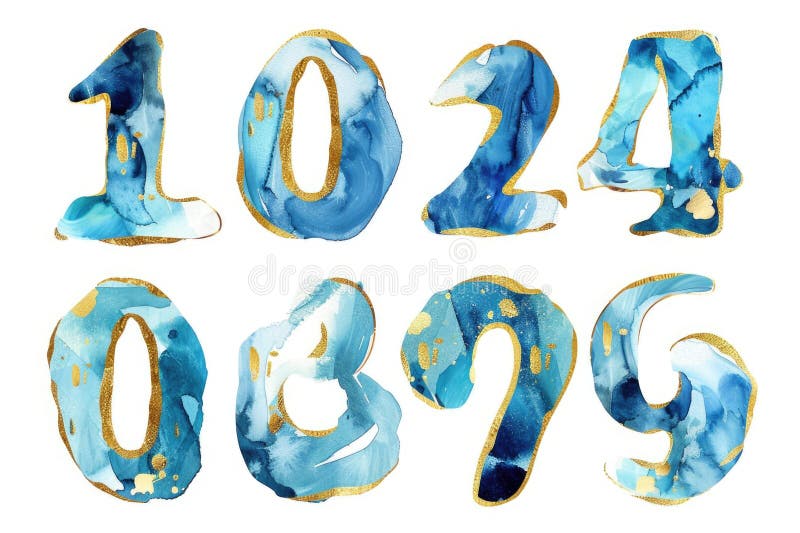 A Set of Numbers Painted in Blue and Gold, Perfect for Educational ...