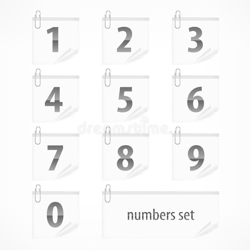 Set of Numbers on Paper Stickers Stock Vector - Illustration of numeral ...