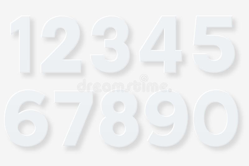 Set of Numbers in Paper Style with Soft Shadows. White Paper Font Stock ...