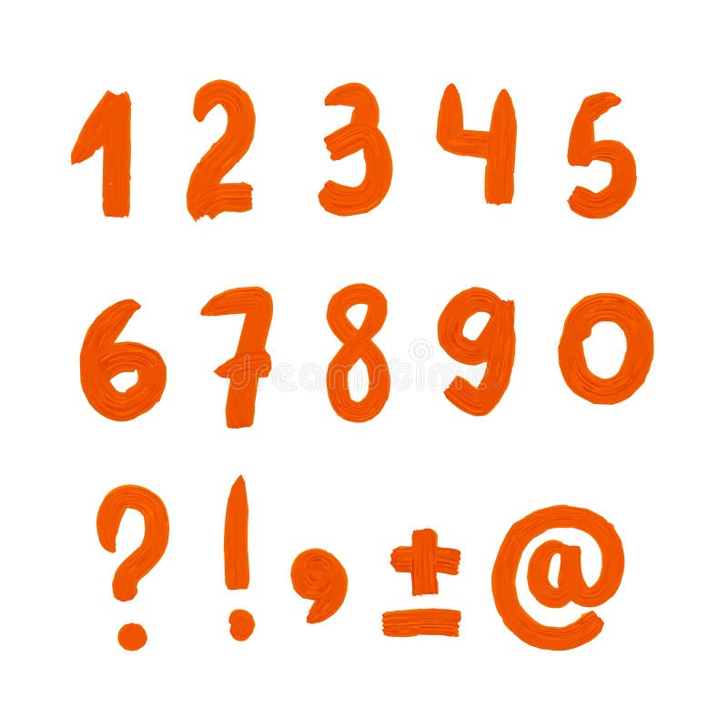 A Set of Numbers and Punctuation Marks. Imitation Handmade Oil Paint ...