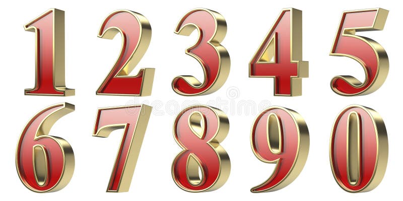 Set of Numbers with Red Glass and Golden Frame Stock Image ...
