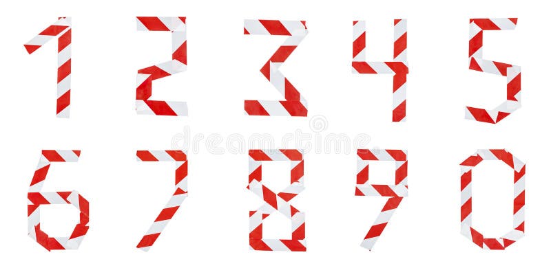 Set of Numbers from the Red and White Warning Tape. Isolated on White ...