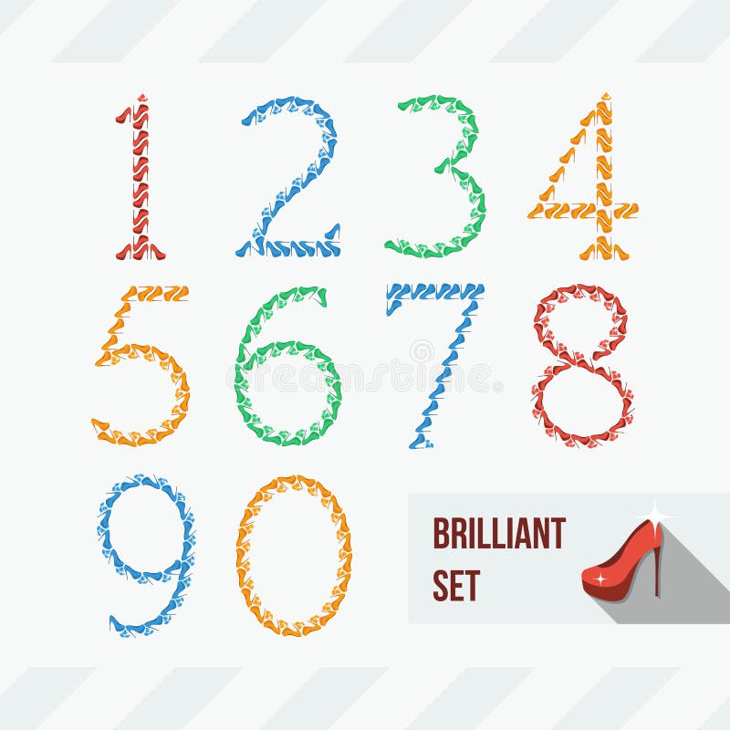 Set of Numbers of Shoes and Gems Stock Vector - Illustration of text ...