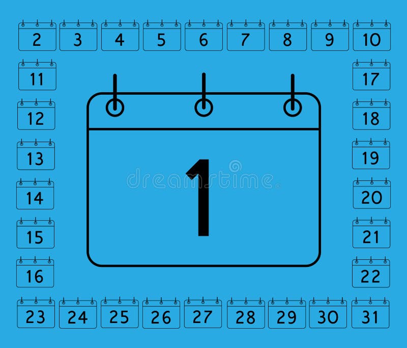 A Set of Numbers in a Square Outline for a Calendar, 31 Days Stock ...