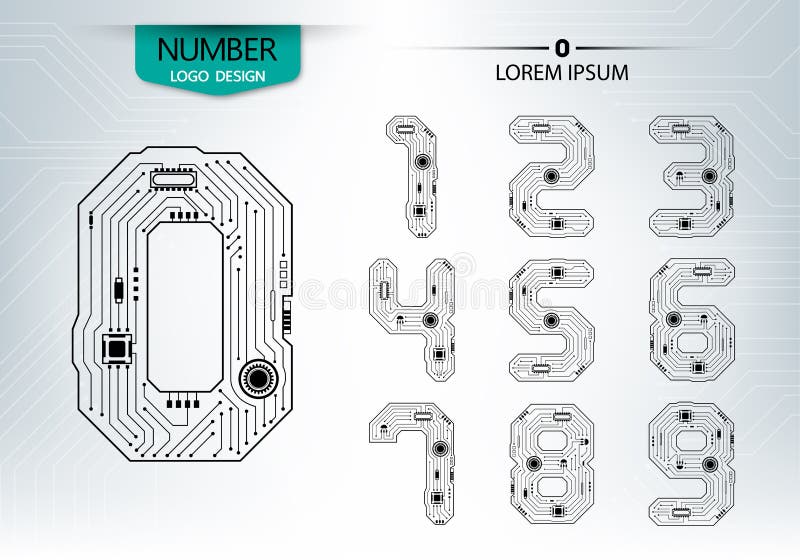 Set of Numbers Technology with a Circuit Stock Illustration ...