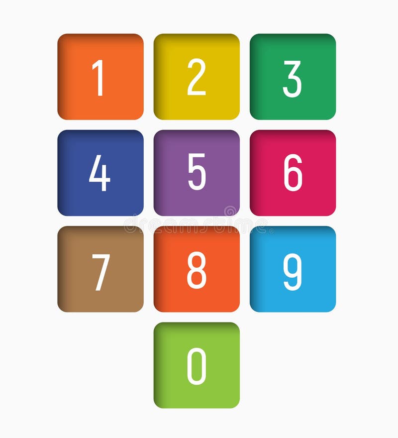 Set of Numbers from 0 To 9 in Multi-colored Squares Stock Vector ...
