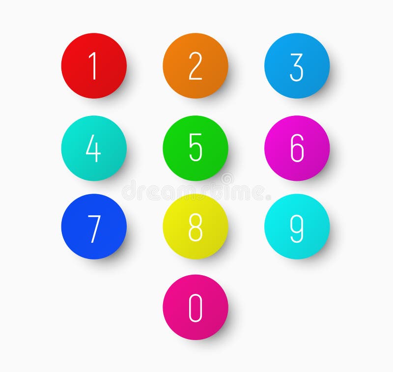 Set of Numbers from 1 To 9 on a Round Multicolored Button with a Stock ...