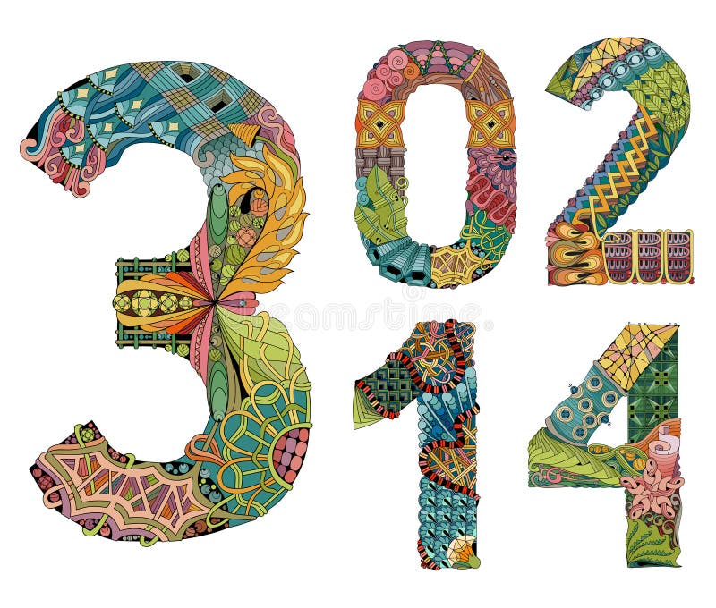 Set of Number Zero, One, Two, Three, Four Zentangle. Vector Decorative ...