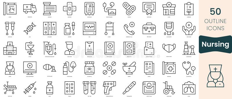 Set of Nursing Icons. Thin Linear Style Icons Pack Stock Vector ...