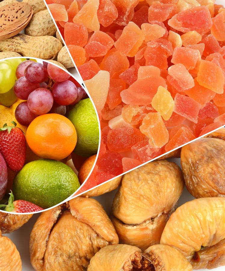 Set Nuts Fresh Dried Fruits Bright Background Collage Stock Photos ...