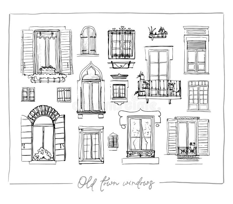Set O Retro Windows Isolated on White Background. Hand Drawing ...