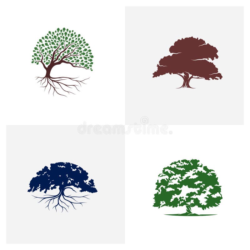 Set of Oak Tree Logo Design Vector Illustration, Creative Oak Tree Logo ...