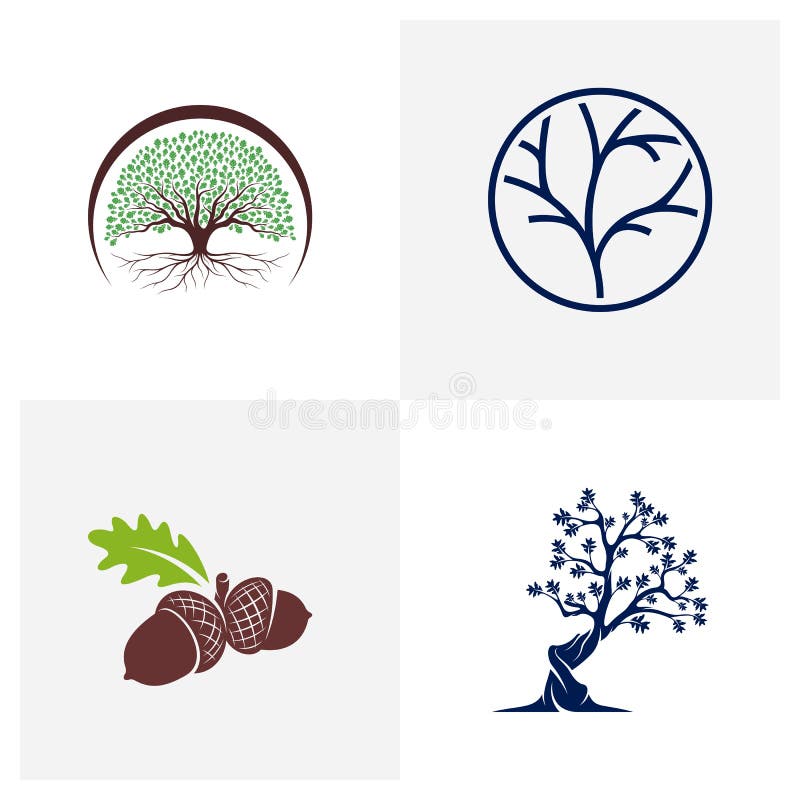 Set of Oak Tree Logo Design Vector Illustration, Creative Oak Tree Logo ...