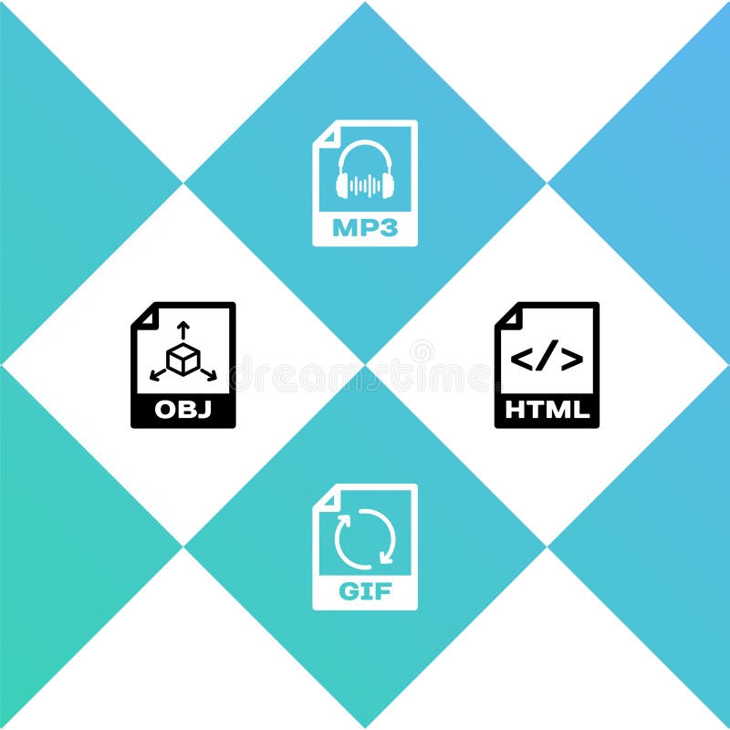 Set Obj File Document Gif Icono Mp3 Y Html. Vector Stock de ilustración ... Set Obj File Document Gif Icono Mp3 Y Html. Vector Stock de ilustración ...