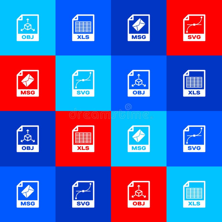 Set OBJ File Document, XLS, MSG and SVG Icon. Vector Stock Vector ...