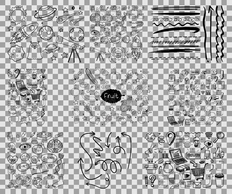 Set of Object and Symbol Hand Drawn Doodle on Transparent Background ...