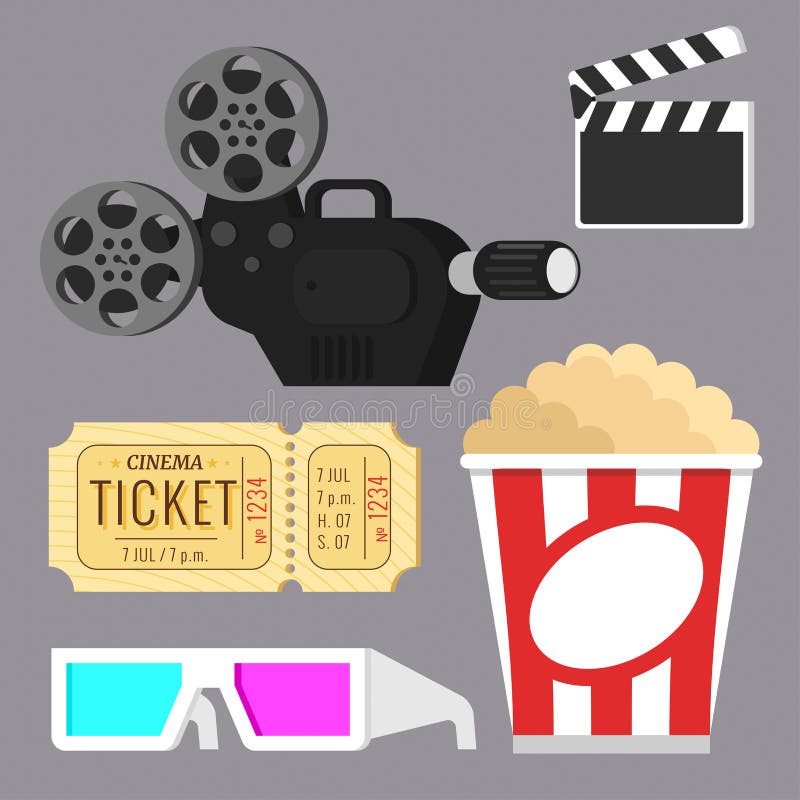 A Set of Objects for Association with Cinema Stock Vector ...