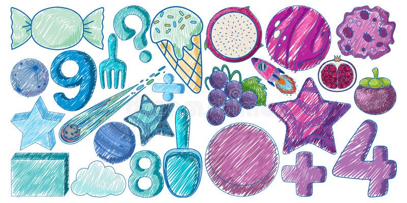 Set of Objects in Pencil Colour Sketch Simple Style Stock Vector ...