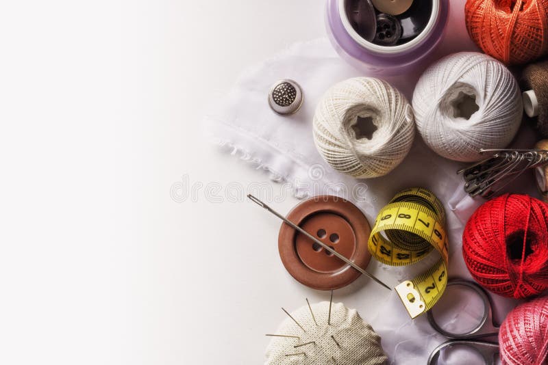 A Set of Objects Used for Hand Sewing Stock Photo - Image of needlework ...