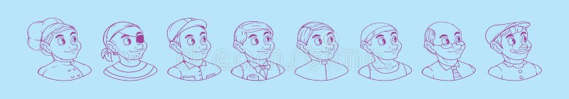 Set of Occupation Cartoon Icon Design Template with Various Models ...