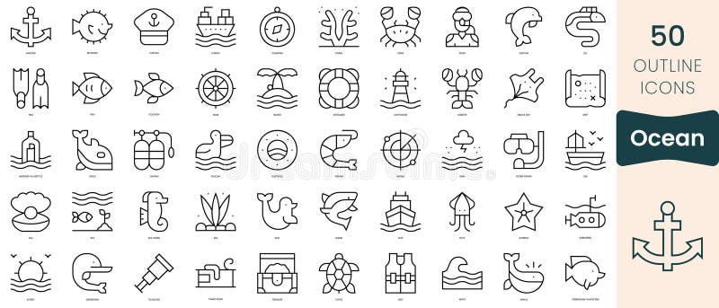 Set of Ocean Icons. Thin Linear Style Icons Pack Stock Vector ...