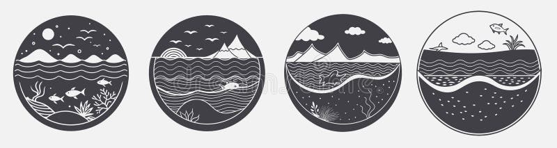 Set Oceanography Template Design Collection Minimalistic Graphics Study ...