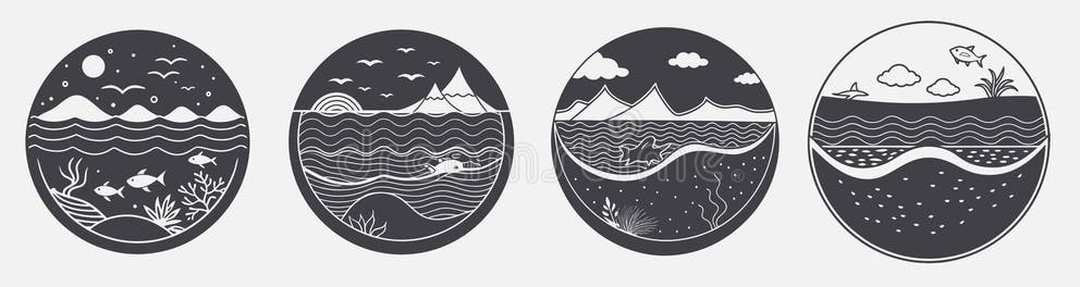 Set Oceanography Template Design Collection Minimalistic Graphics Study ...