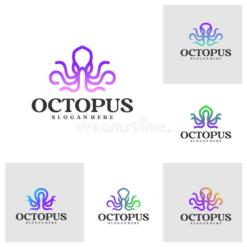 Set of Octopus Logo Vector Illustration. Simple Octopus Logo Design ...