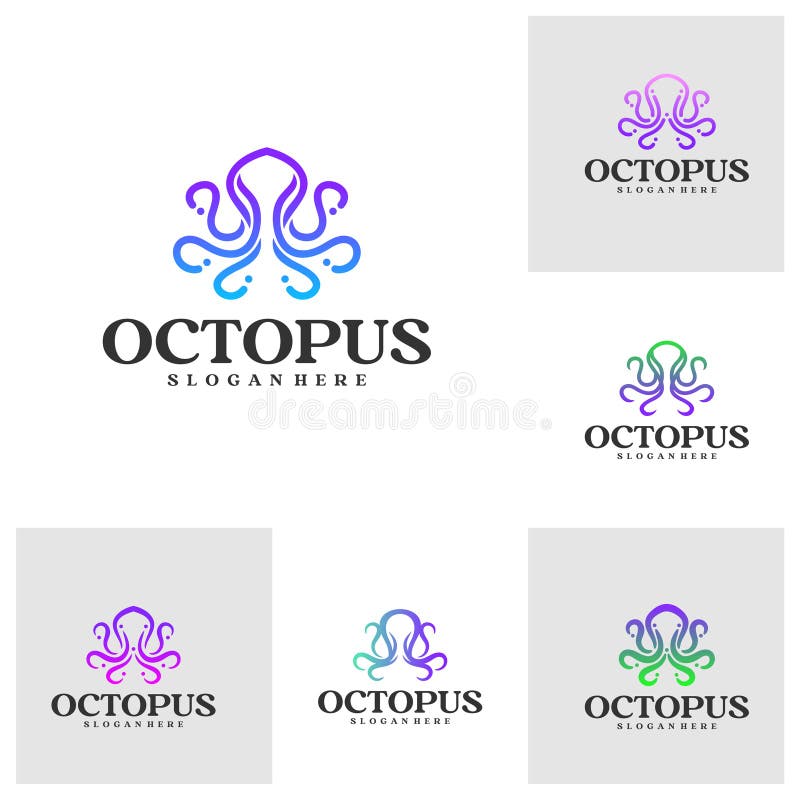 Set of Octopus Logo Vector Illustration. Simple Octopus Logo Design ...
