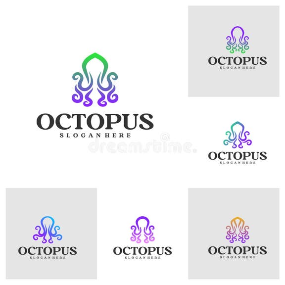Set of Octopus Logo Vector Illustration. Simple Octopus Logo Design ...