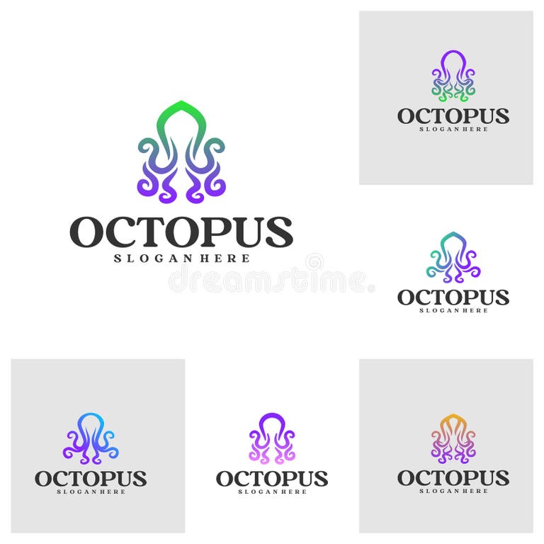 Set of Octopus Logo Vector Illustration. Simple Octopus Logo Design ...