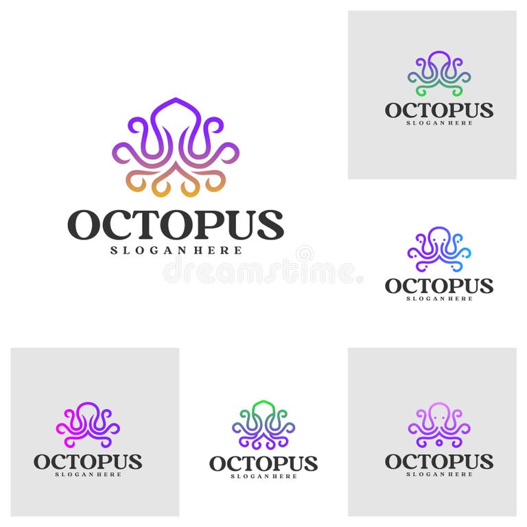 Set of Octopus Logo Vector Illustration. Simple Octopus Logo Design ...