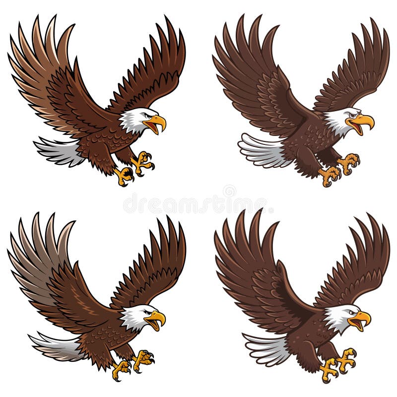 Set Off Cartoon Illustration of Eagle Vector Design with White ...