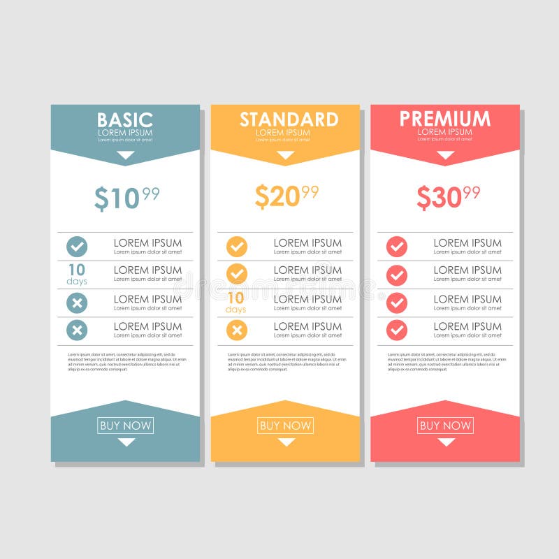 Set Offer Tariffs. Ui Ux Vector Banner for Web App. Set Pricing Table ...
