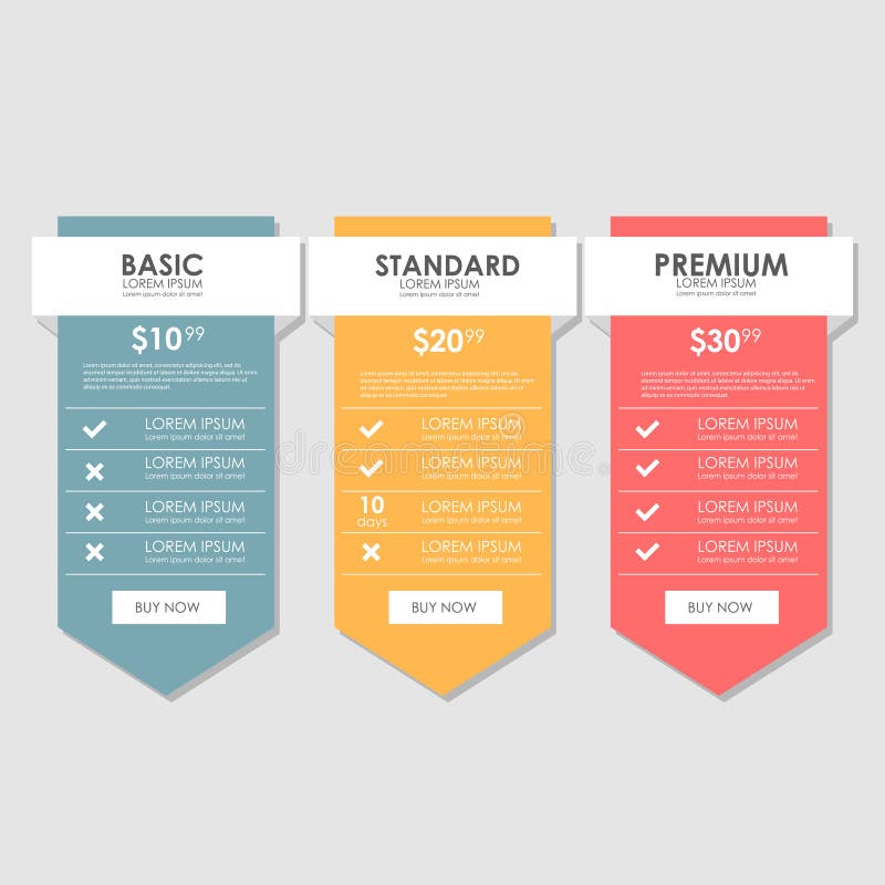 Colorful Simple Pricing Table Plan for Website Vector Stock Vector ...