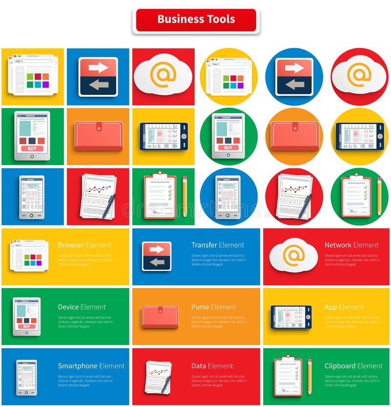 Set of Office and Business Work Elements Stock Vector - Illustration of ...