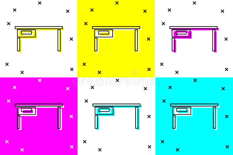 Set Office Desk Icon Isolated on Color Background. Vector Stock Vector ...