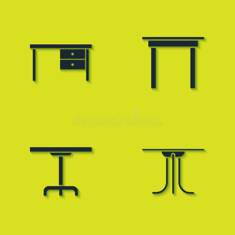 Set Office Desk, Round Table, and Wooden Icon. Vector Stock ...