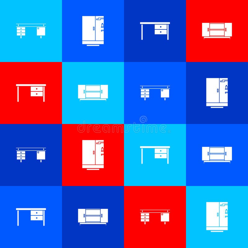 Set Office Desk, Shower Cabin, and TV Table Stand Icon. Vector Stock ...