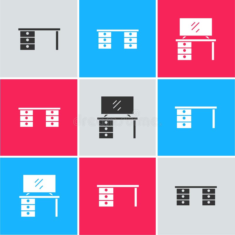 Set Office Desk, and TV Table Stand Icon. Vector Stock Vector ...