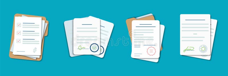 Set of Office Documents with Folder in a Flat Design Stock Vector ...