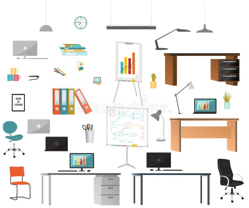 Set of office elements stock vector. Illustration of icon - 75848648