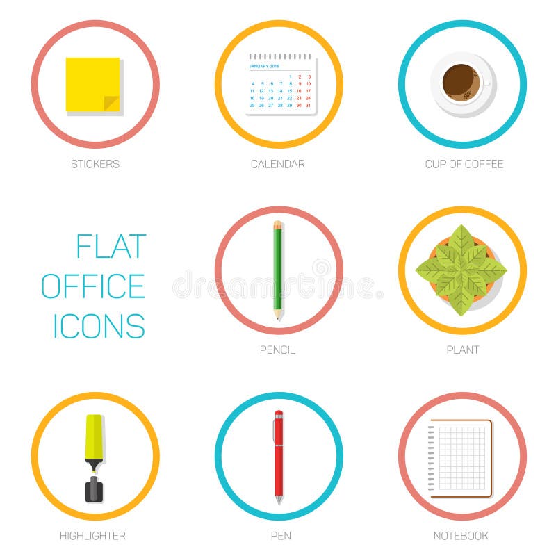 Set of office flat icons stock vector. Illustration of pencil - 68484825