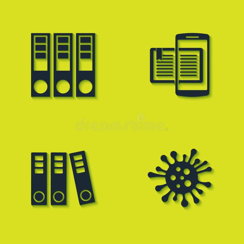 Set Office Folders, Bacteria, and Smartphone and Book Icon. Vector ...