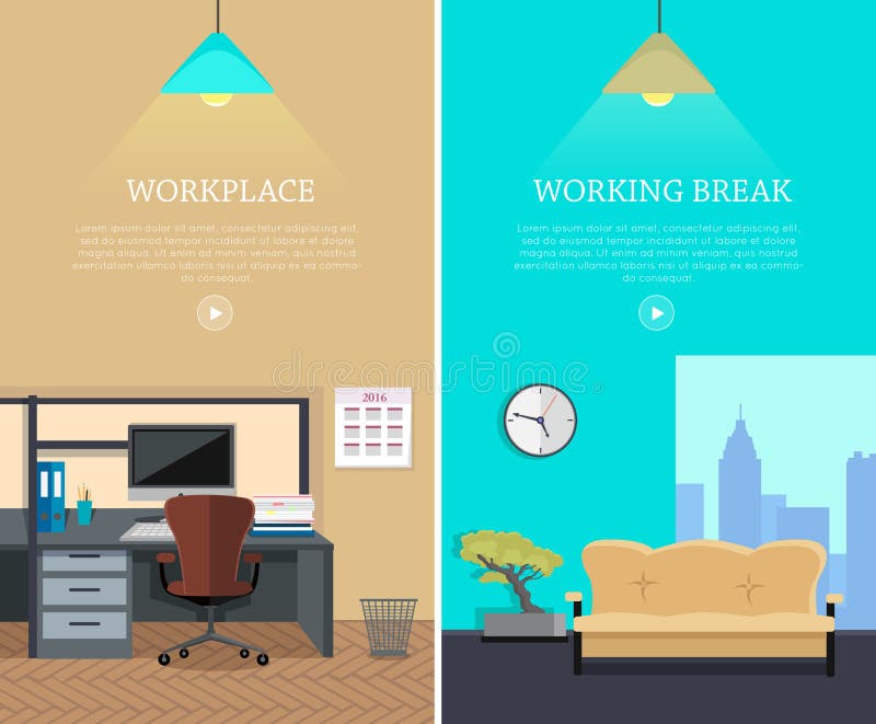Set of Office Interior Web Banners in Flat Design Stock Vector ...