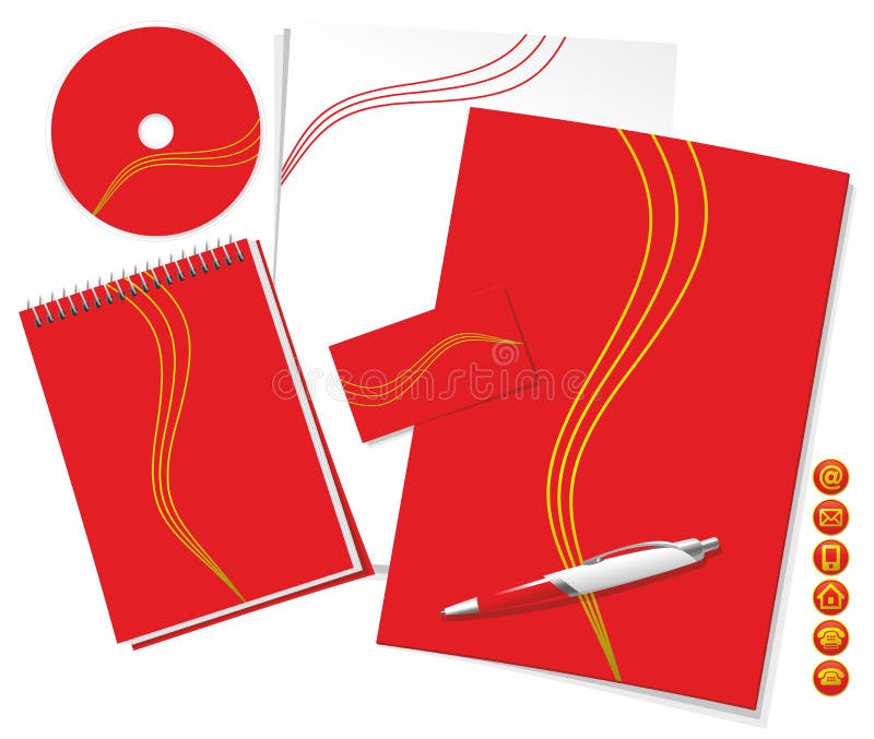 Set of Office Items, Decorated in the Style of Red Stock Vector ...