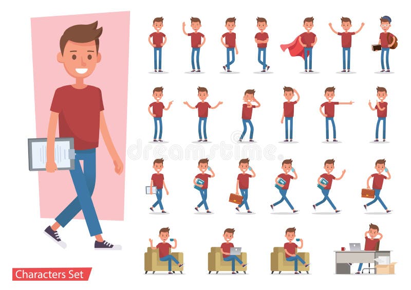 Set of Office Man Worker Character Vector Design. Presentation in ...