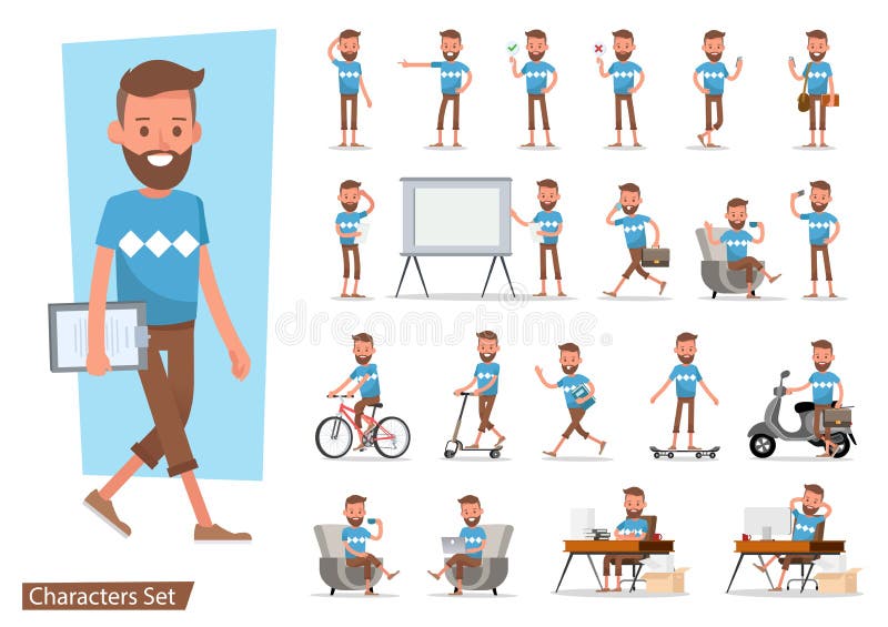 Set of Office Man Worker Character Vector Design. Presentation in ...