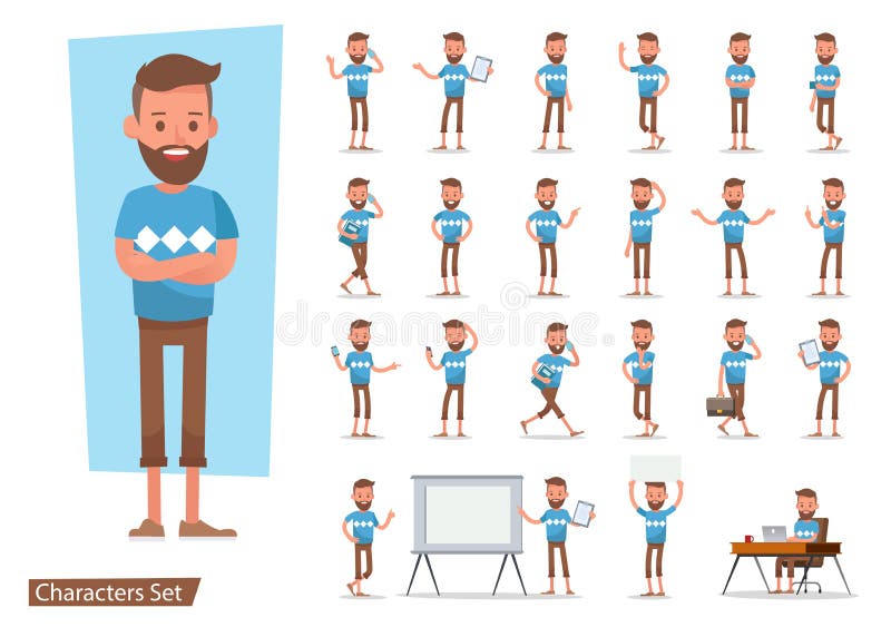 Set of Office Man Worker Character Vector Design. Presentation in ...